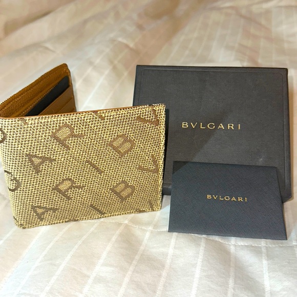 BVLGARI | Bags | Bulgari Mens Bifold Leather And Fabric Wallet Never ...